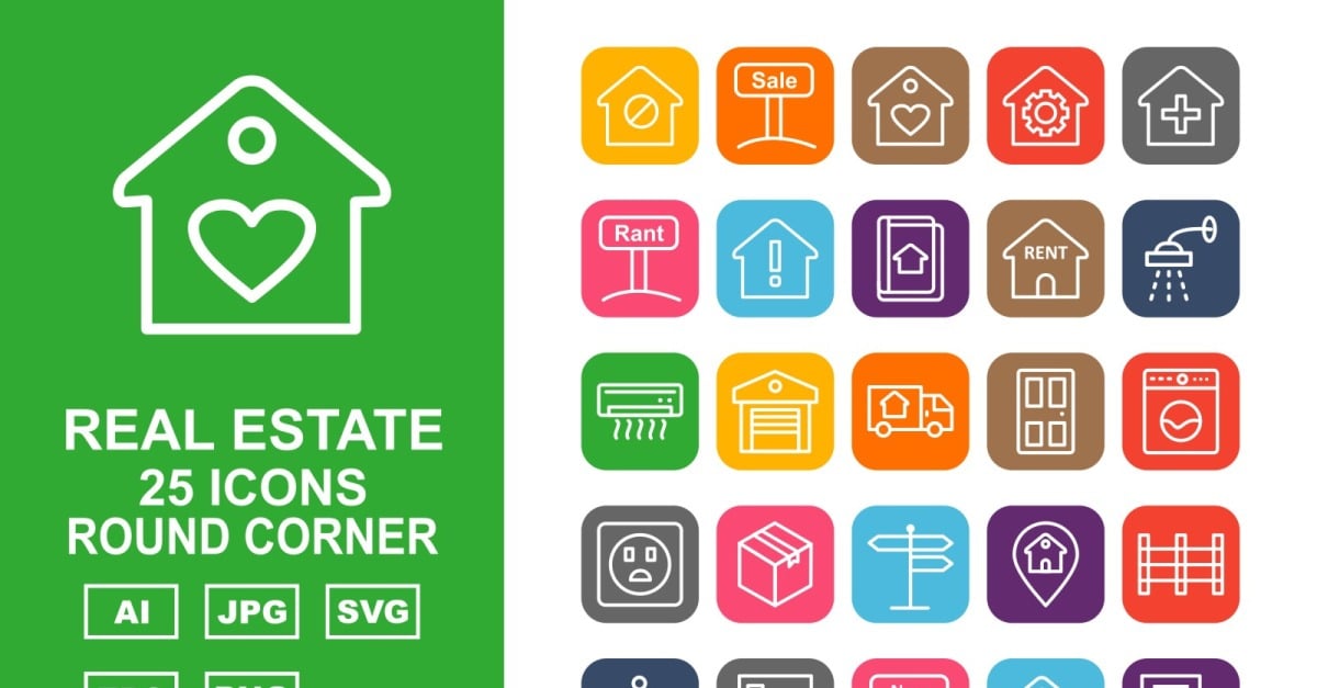 25 Premium Real Estate Round Corner Icon Set