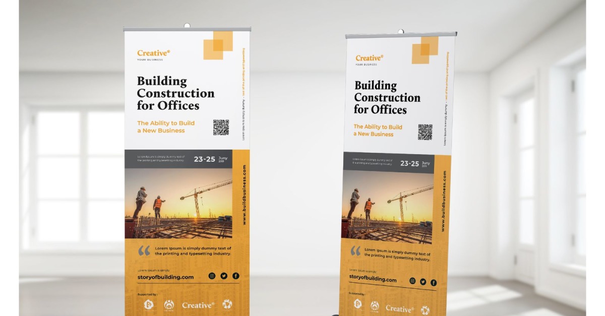 Roll Banner Building Construction For Offices - Corporate Identity Template