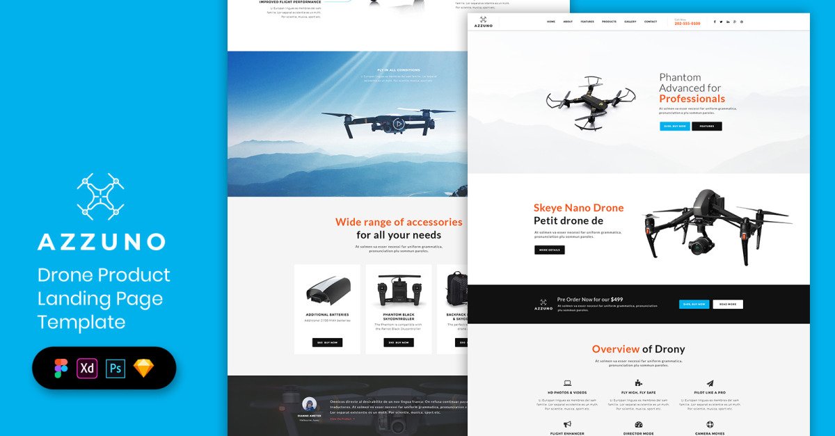 Drone Product Landing Page Template UI Elements