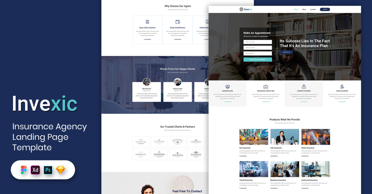 Insurance Agency Landing Page Template UI Elements