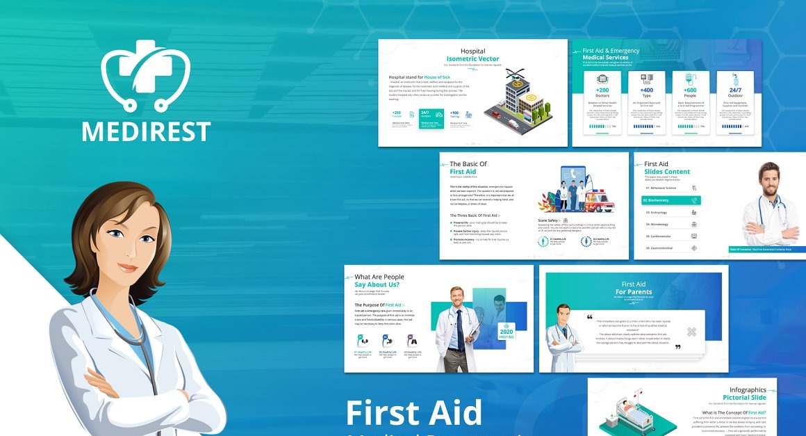 Medirest - İlk Yardım Sunumu PowerPoint şablonu