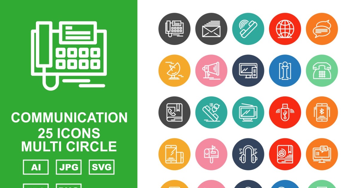 25 Premium Communication Multi Circle Icon Set