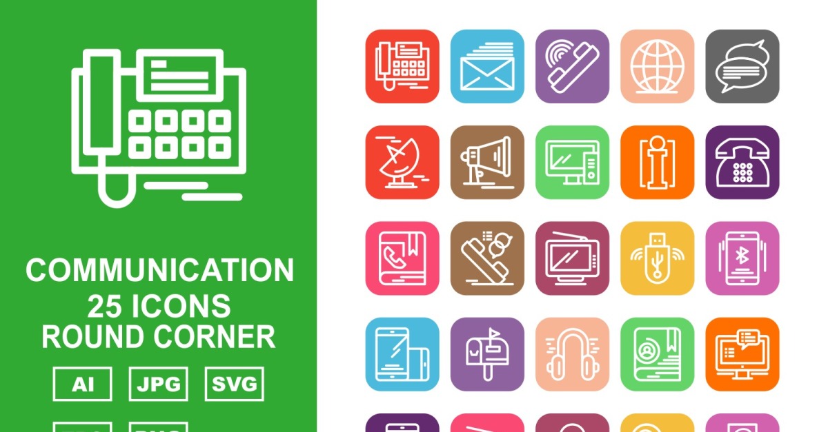 25 Premium Communication Round Corner Icon Set