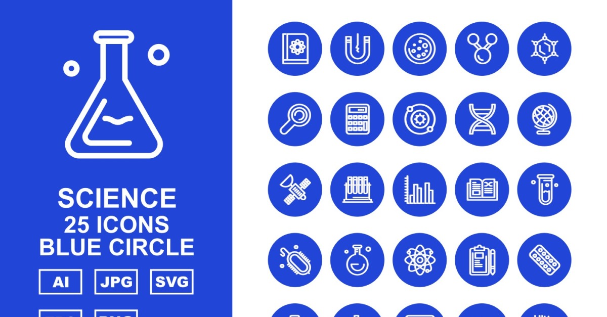 25 Premium Science Blue Circle Icon Set - TemplateMonster