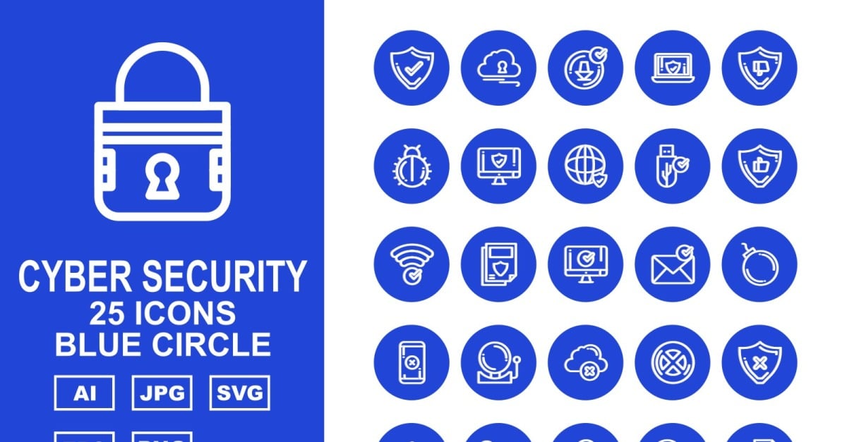 25 Premium Cyber Security Blue Circle Icon Set