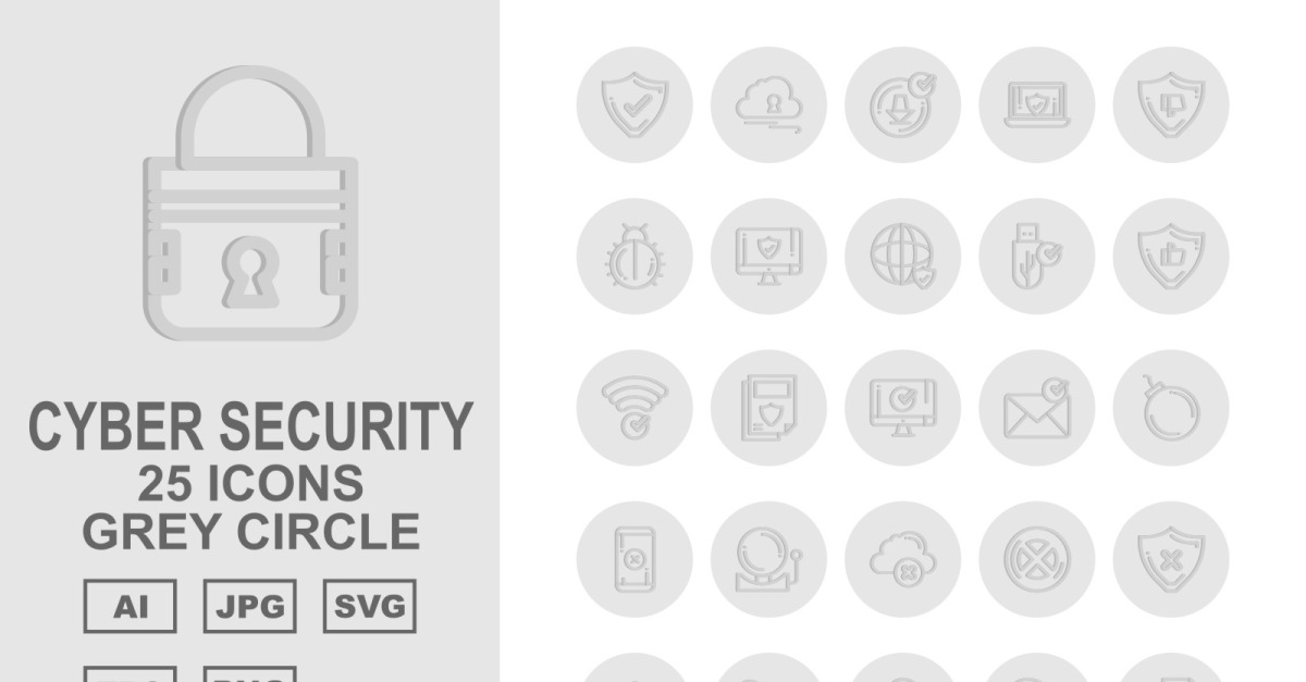25 Premium Cyber Security Grey Circle Icon Set