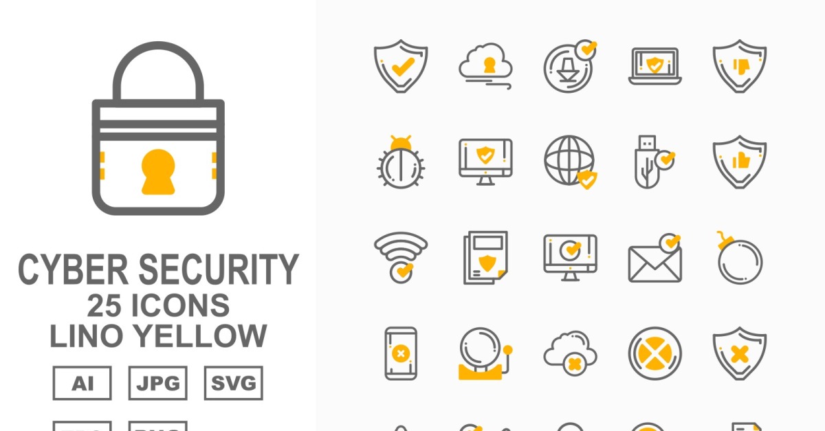 25 Premium Cyber Security Lino Yellow Icon Set
