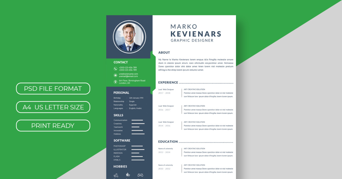 Corporate Green CV Layout Resume Template - TemplateMonster
