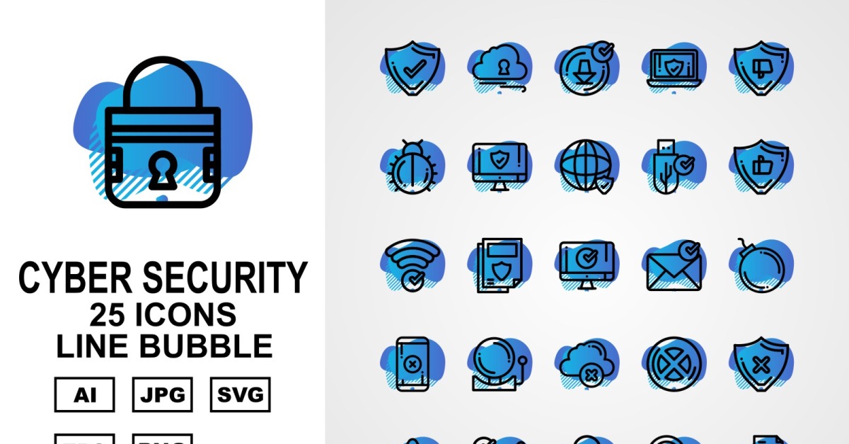 25 Premium Cyber Security Line Bubble Icon Set
