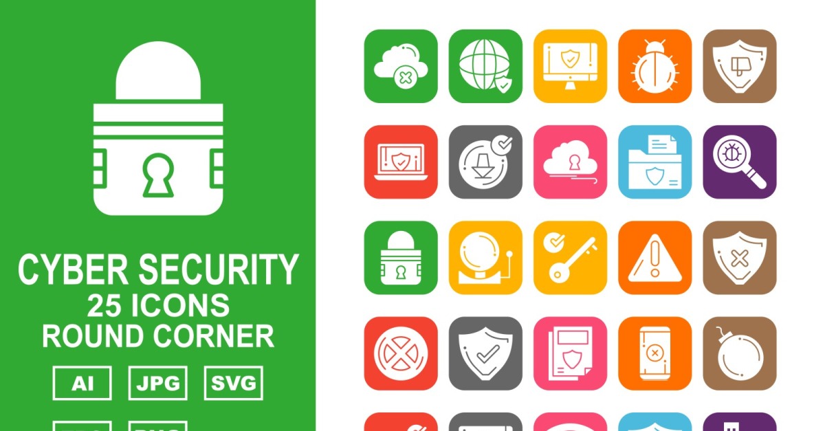 25 Premium Cyber Security Round Corner Icon Set