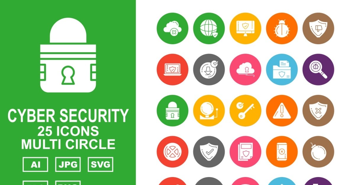 25 Premium Cyber Security Multi Circle Icon Set