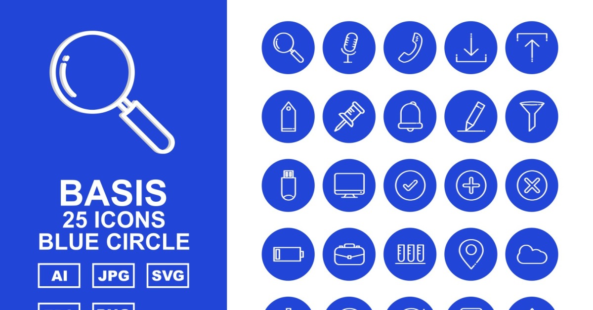 25 Premium Basic Blue Circle Icon Set - TemplateMonster