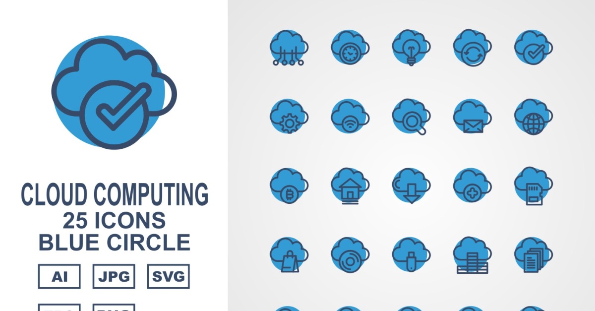 25 Premium Cloud Computing Blue Circle Icon Pack Set