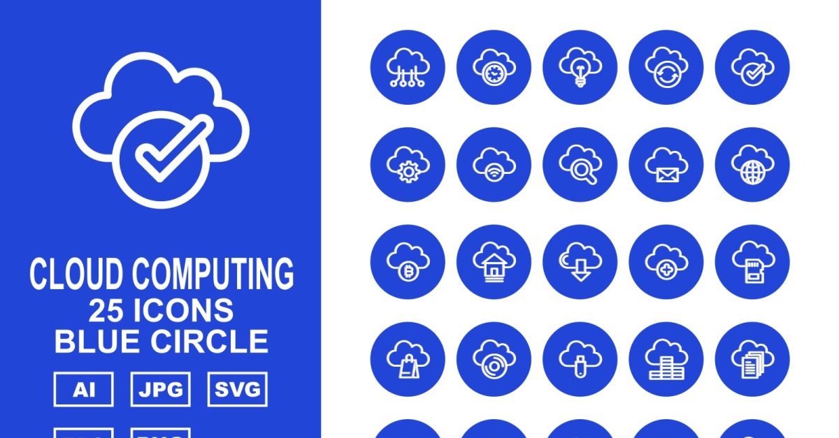 25 Premium Cloud Computing Blue Circle Icon Set