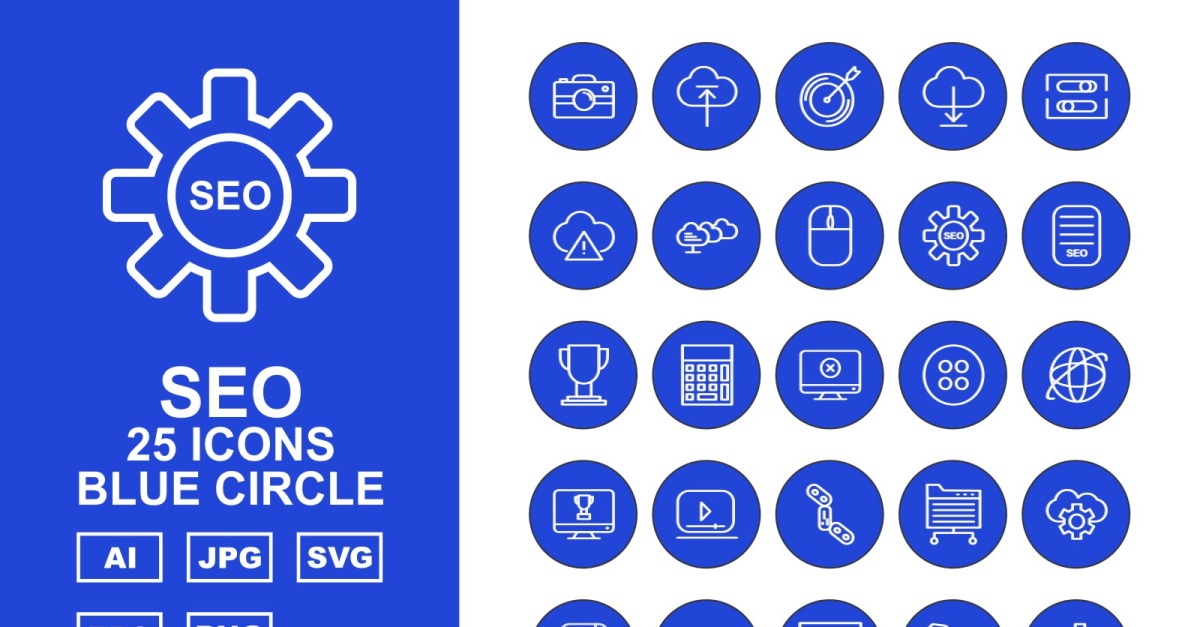 25 Premium SEO Blue Circle Icon Set #157067 - TemplateMonster