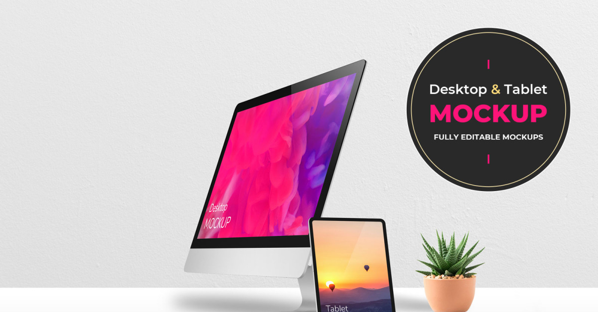 Desktop and Tablets product mockup #157932 - TemplateMonster