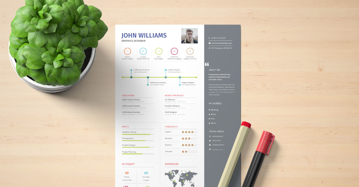 Graphic Designer CV Resume Template #158367 - TemplateMonster