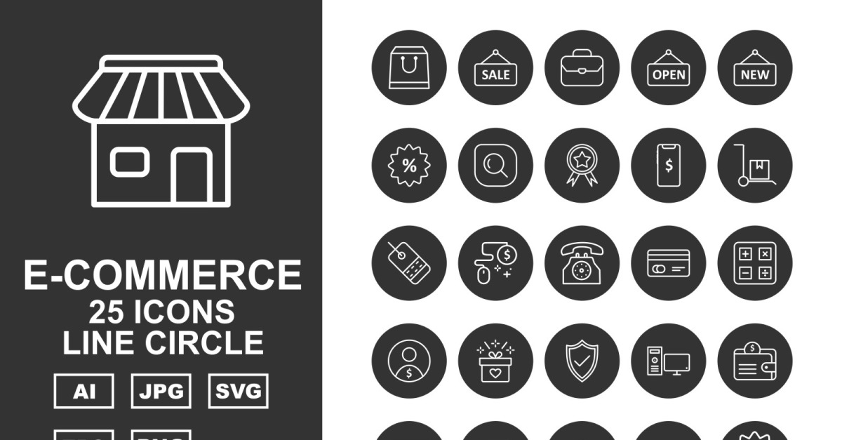 25 Premium E-Commerce Line Circle Pack Icon Set