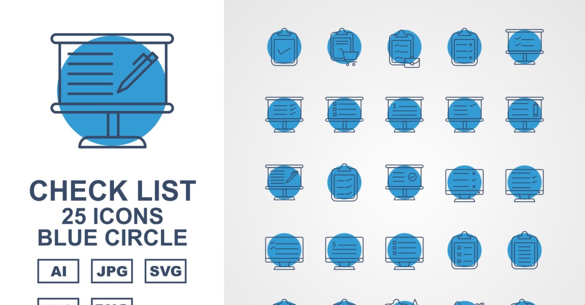25 Premium Check List Blue Circle Icon Set - TemplateMonster