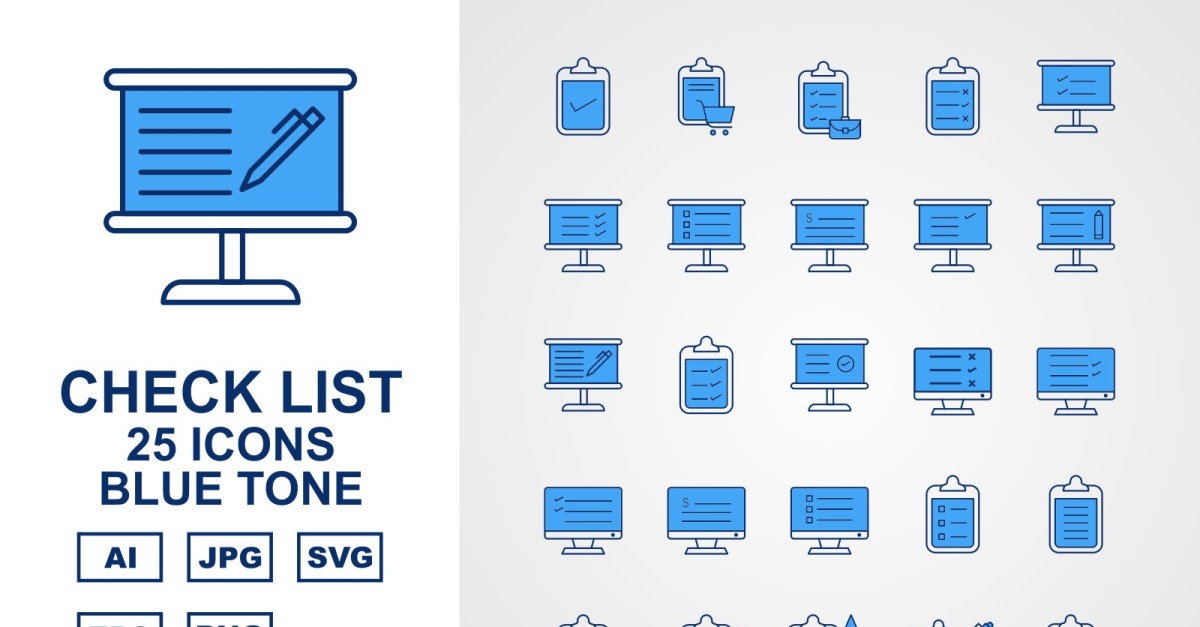 25 Premium Check List Blue Tone Icon Set - TemplateMonster