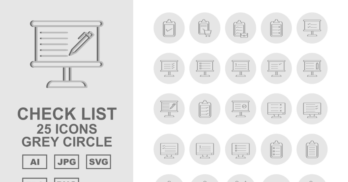 25 Premium Check List Grey Circle Icon Set - TemplateMonster