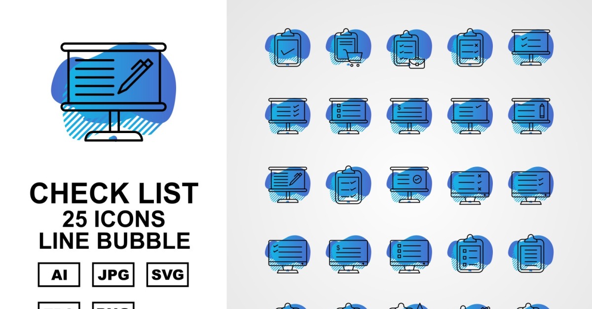 25 Premium Check List Line Bubble Icon Set - TemplateMonster