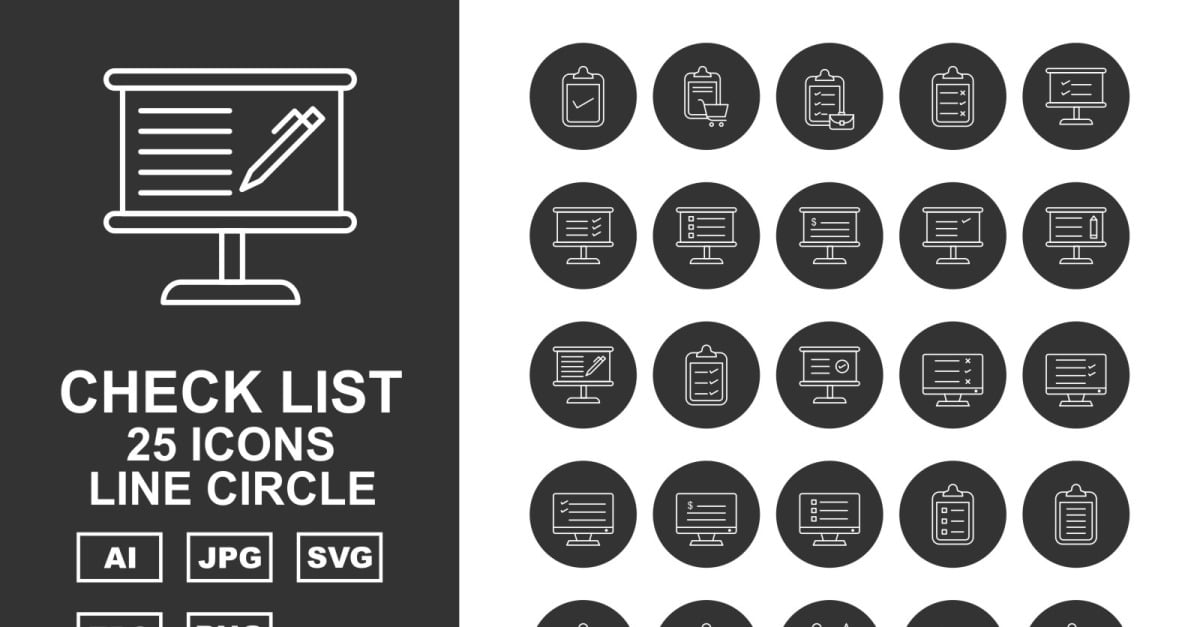 25 Premium Check List Line Circle Icon Set - TemplateMonster