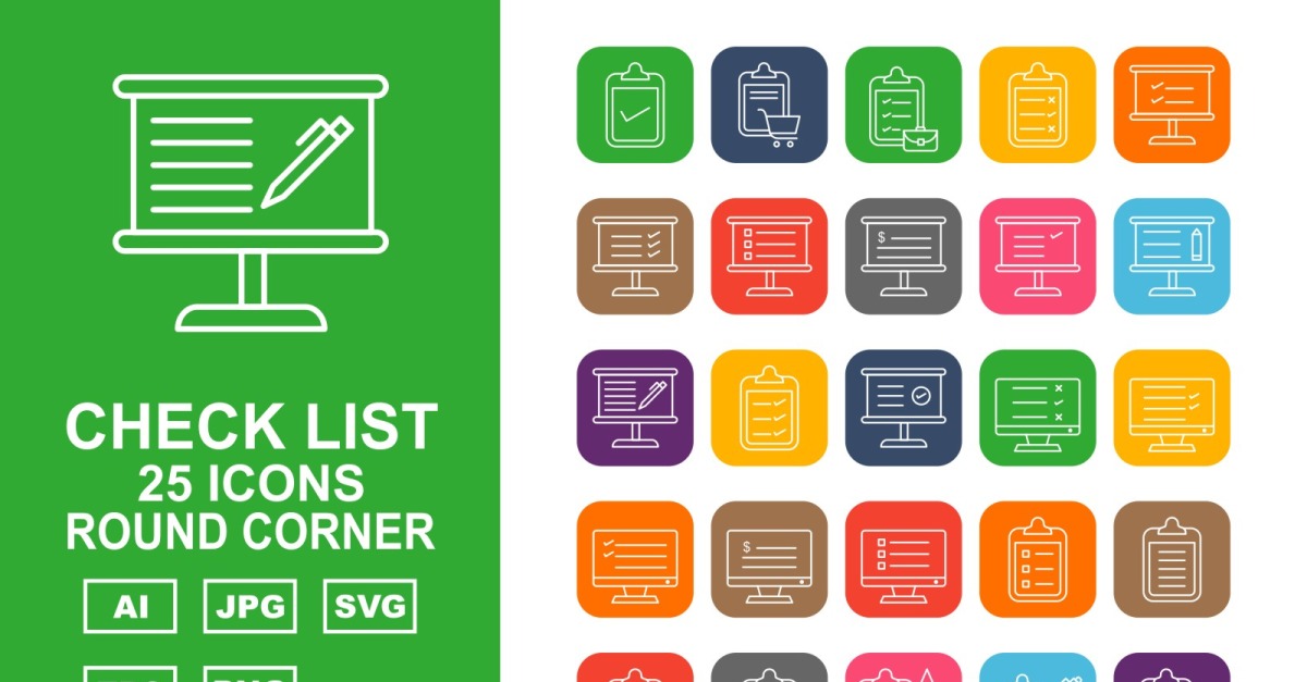 25 Premium Check List Round Corner Icon Set - TemplateMonster
