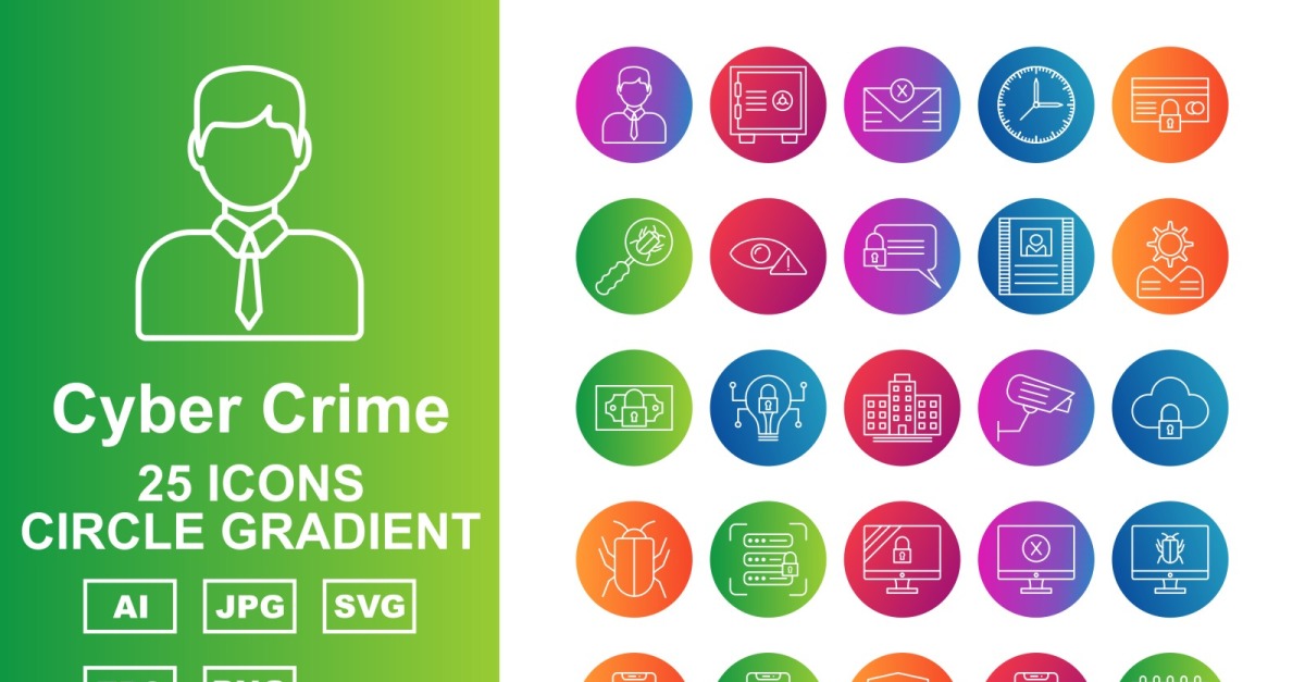 25 Premium Cyber Crime Circle Gradient Icon Set