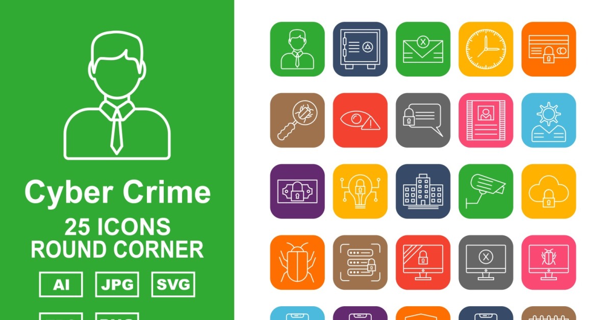 25 Premium Cyber Crime Round Corner Icon Set