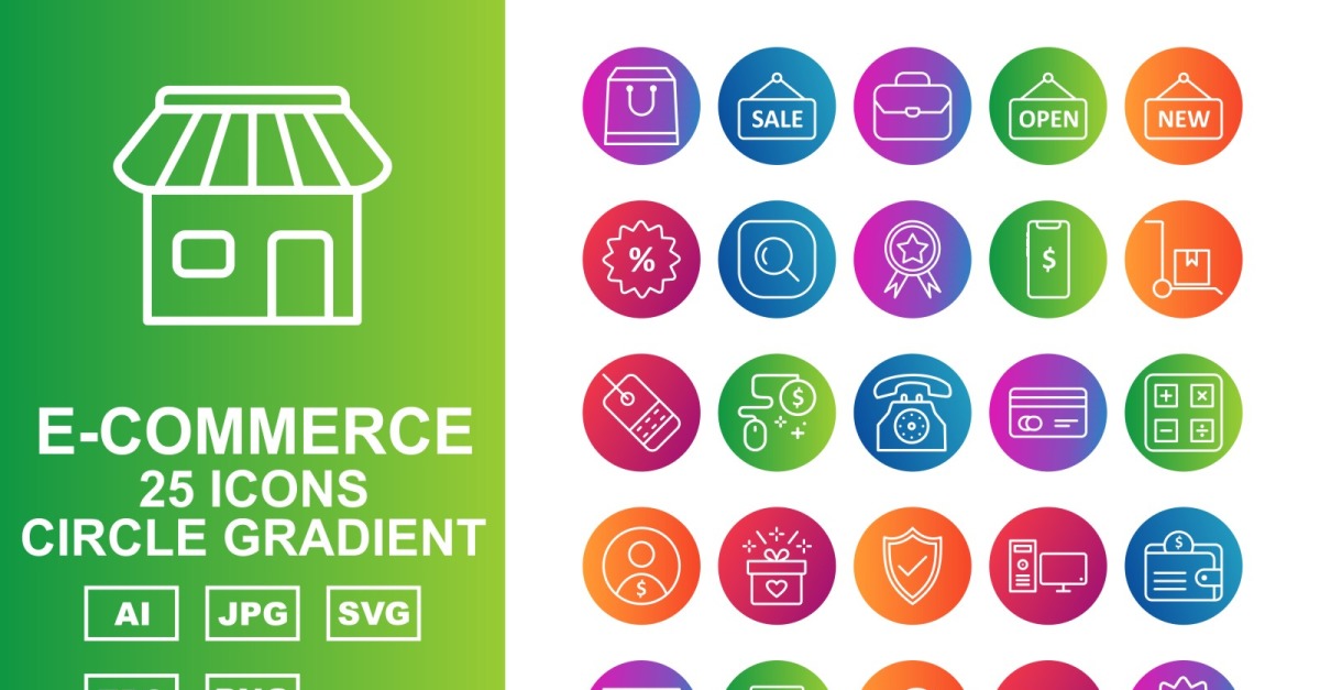 25 Premium E-Commerce Circle Gradient Pack Icon Set