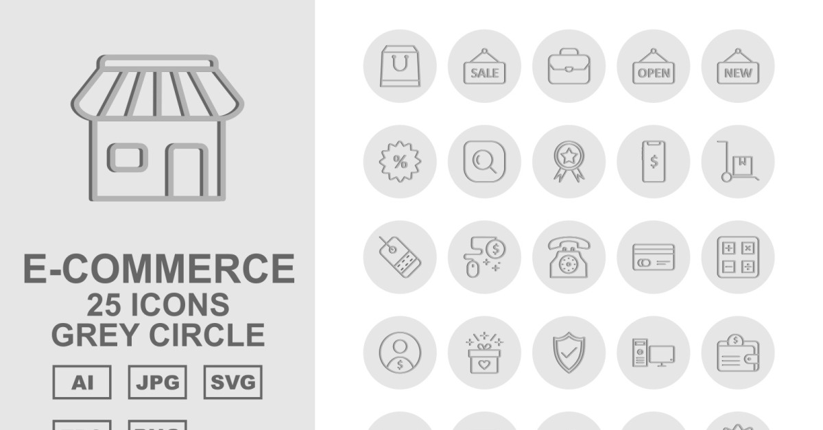 25 Premium E-Commerce Grey Circle Pack Icon Set