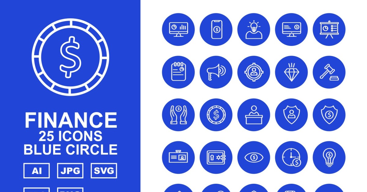 25 Premium Finance Blue Circle Icon Set - TemplateMonster
