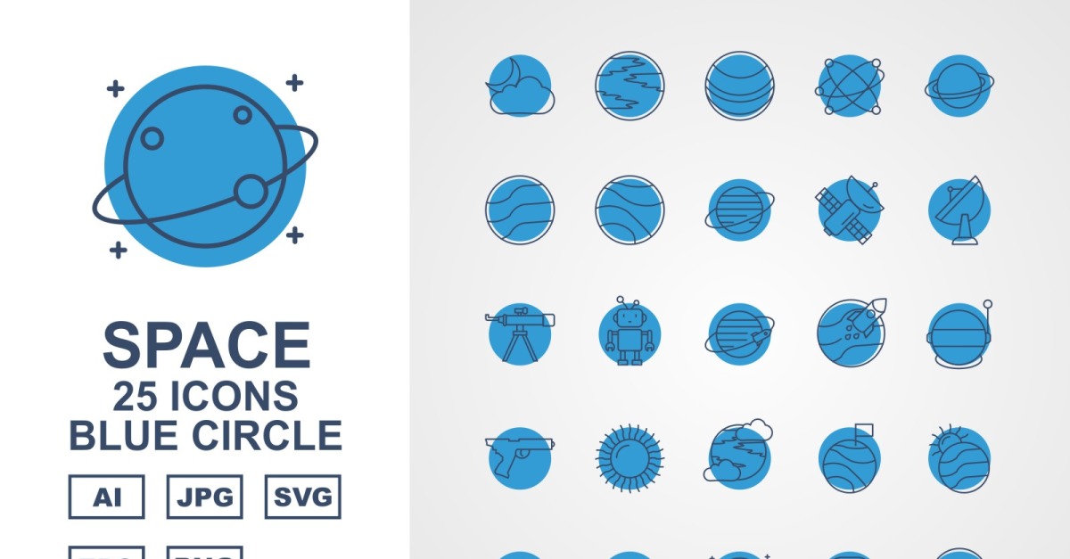 25 Premium Space Blue Circle Icon Set - TemplateMonster