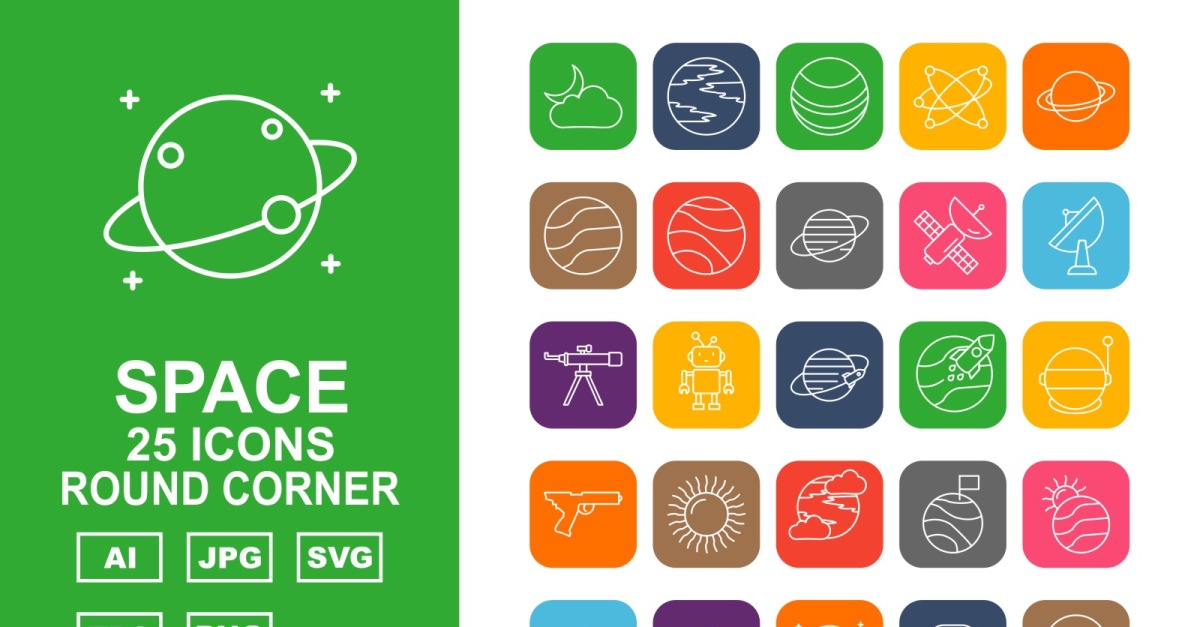 25 Premium Space Round Corner Icon Set - TemplateMonster