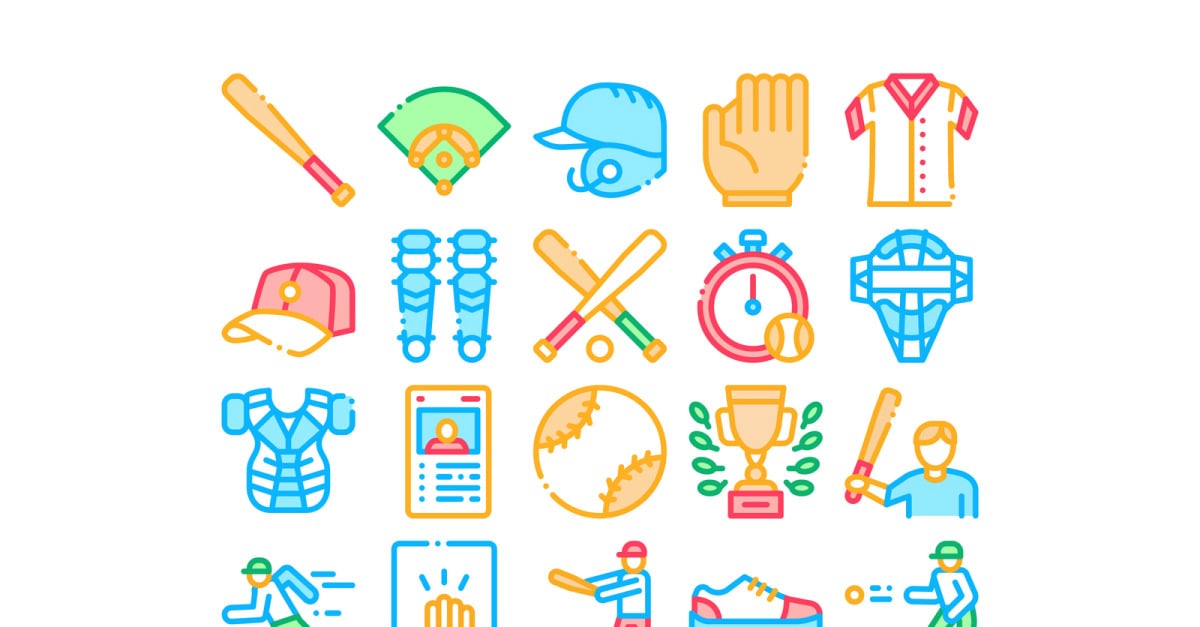 Baseball Game Tools Collection Set Vector Icon