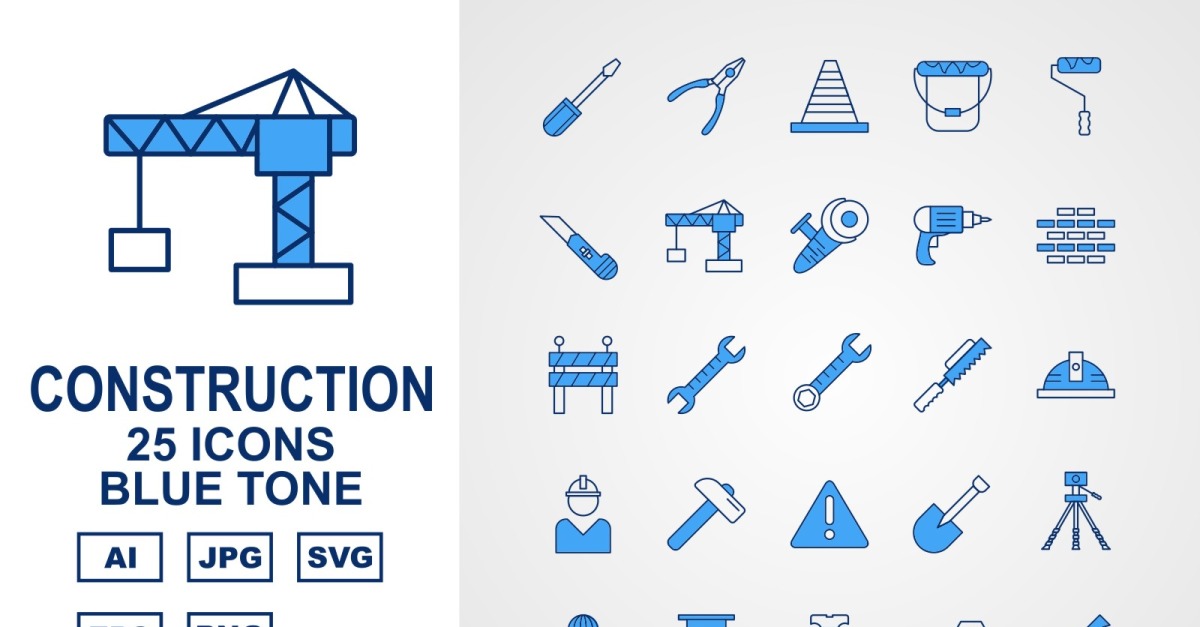 25 Premium Construction Blue Tone Pack Icon Set