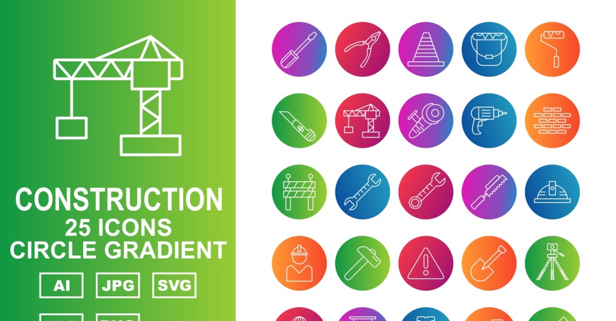 25 Premium Construction Circle Gradient Pack Iconset
