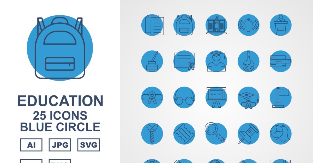 25 Premium Education Blue Tone Pack Icon Set