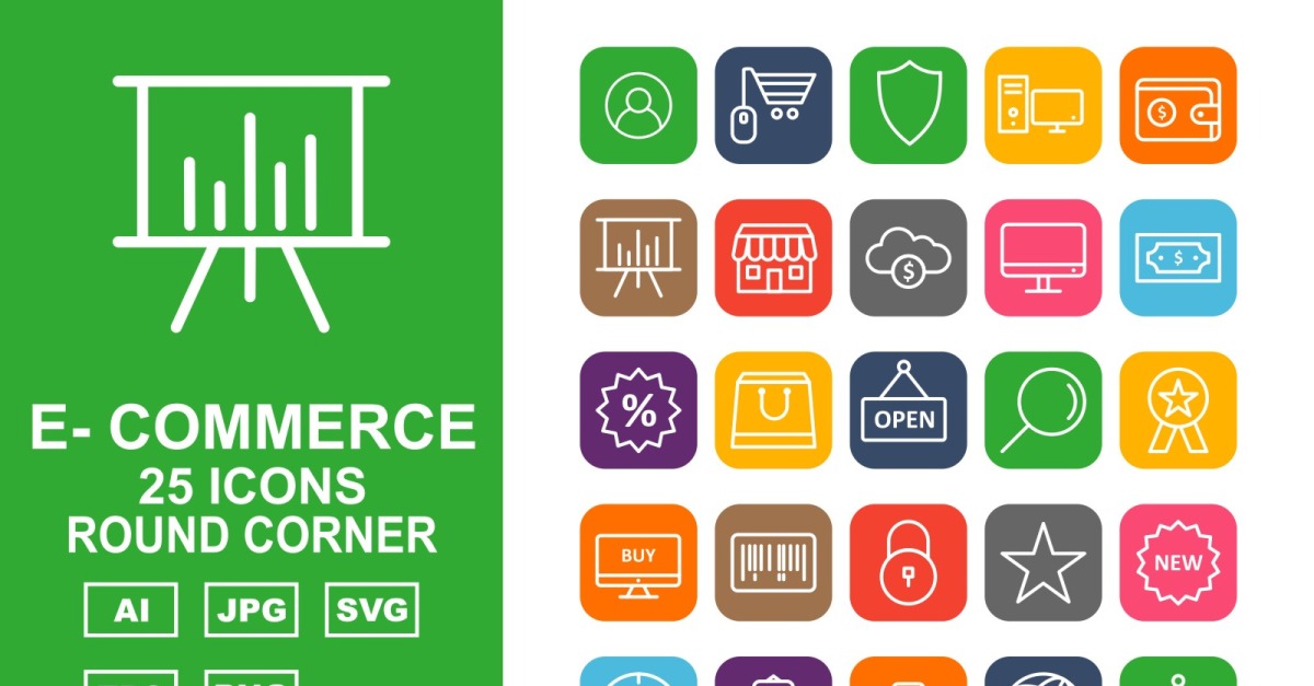 25 Premium E-Commerce Round Corner Icon Set - TemplateMonster