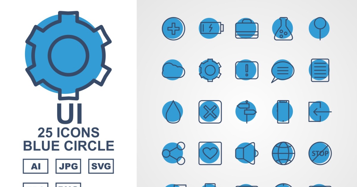 25 Premium UI Blue Circle Icon Set #160495 - TemplateMonster