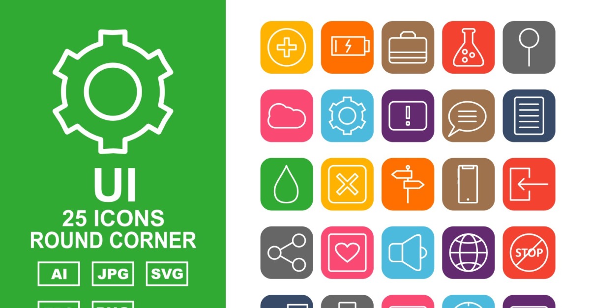 25 Premium UI Round Corner Icon Set #160493 - TemplateMonster