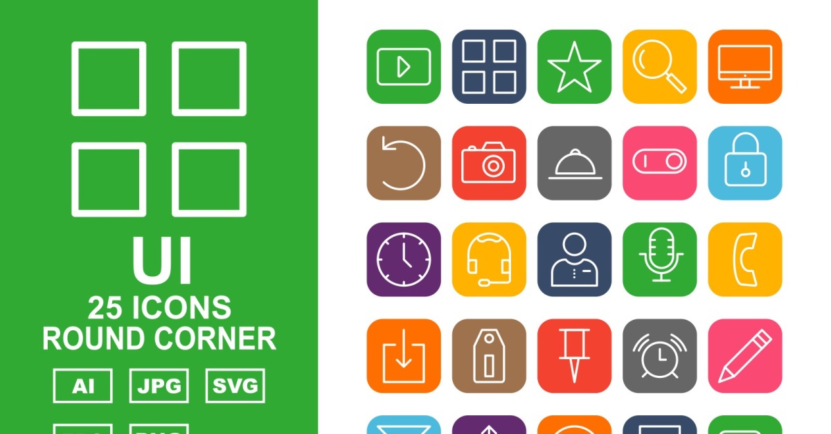 25 Premium UI Round Corner Pack Icon Set - TemplateMonster