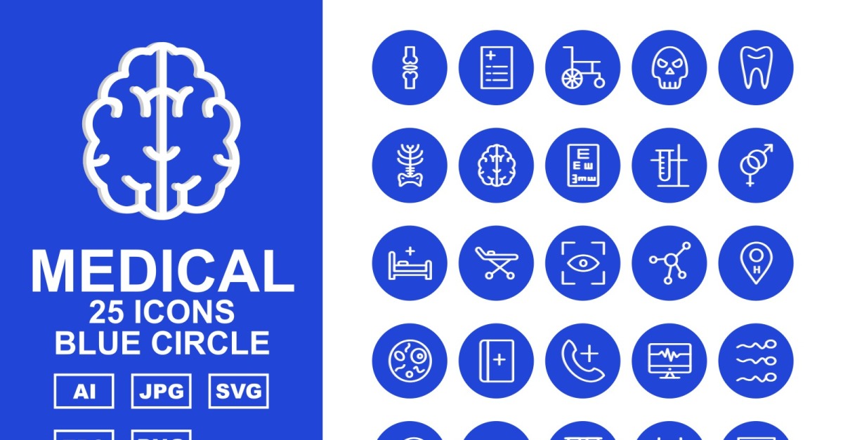 25 Premium Medical Blue Circle Icon Set - TemplateMonster