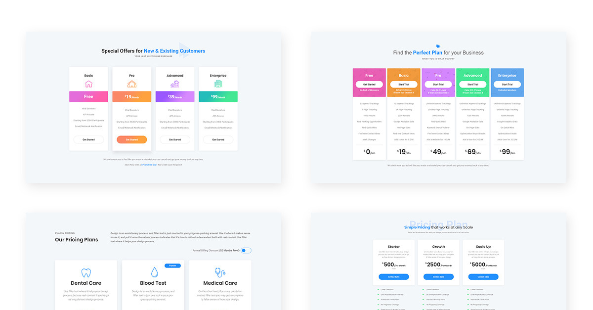 20 Pricing Table Widget Design for Web-UI Kit
