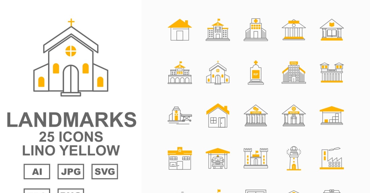 25 Premium Building & Landmarks Lino Yellow Iconset