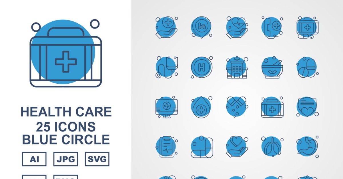 25 Premium Health Care Blue Circle Icon Set - TemplateMonster