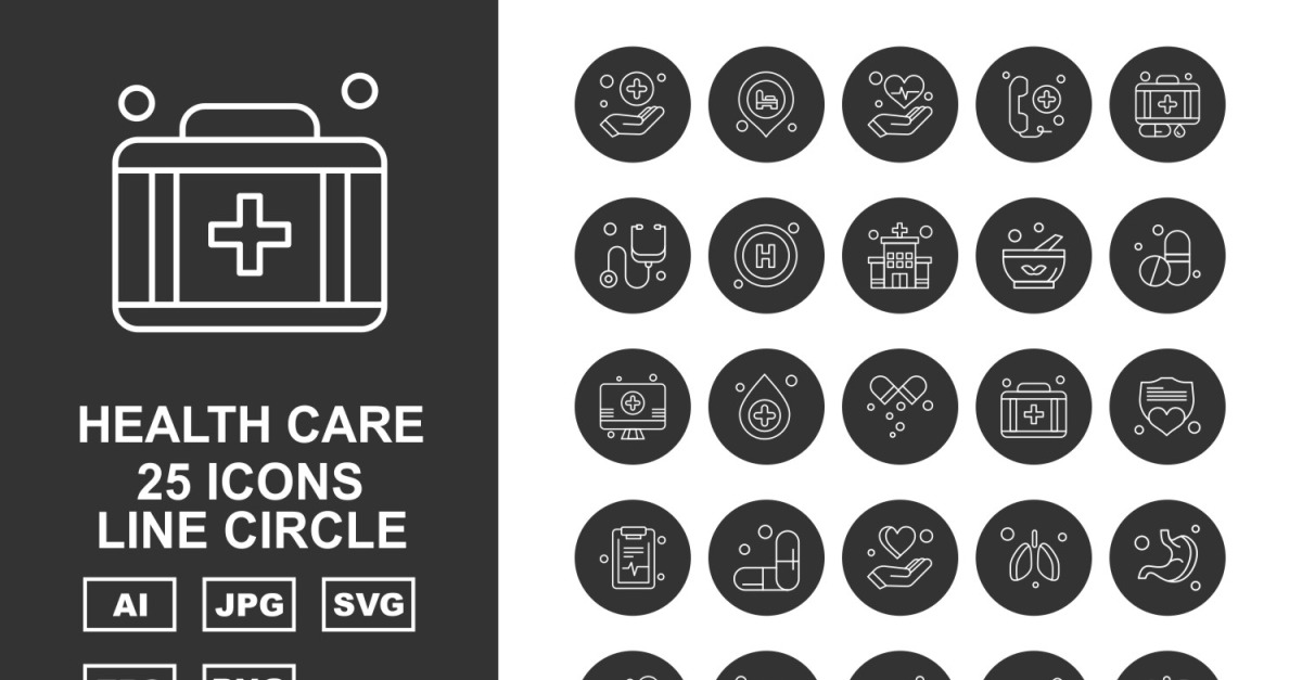 25 Premium Health Care Line Circle Icon Set - TemplateMonster