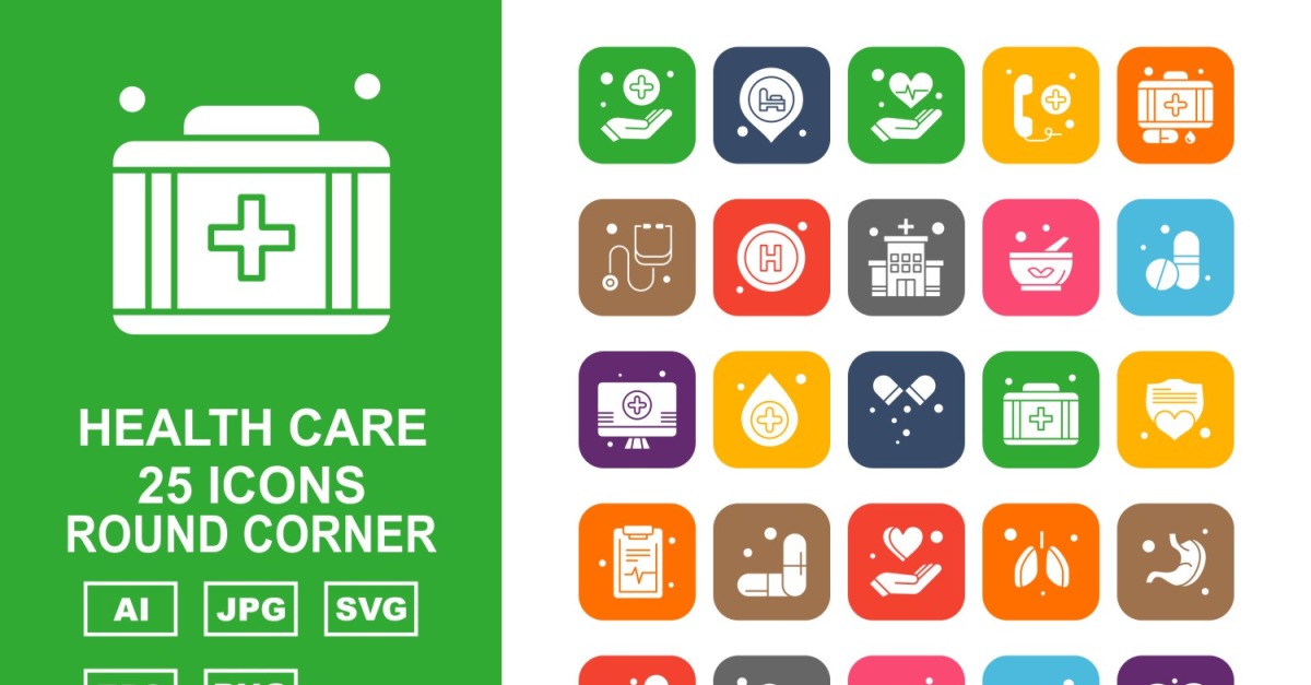 25 Premium Health Care Round Corner Icon Set