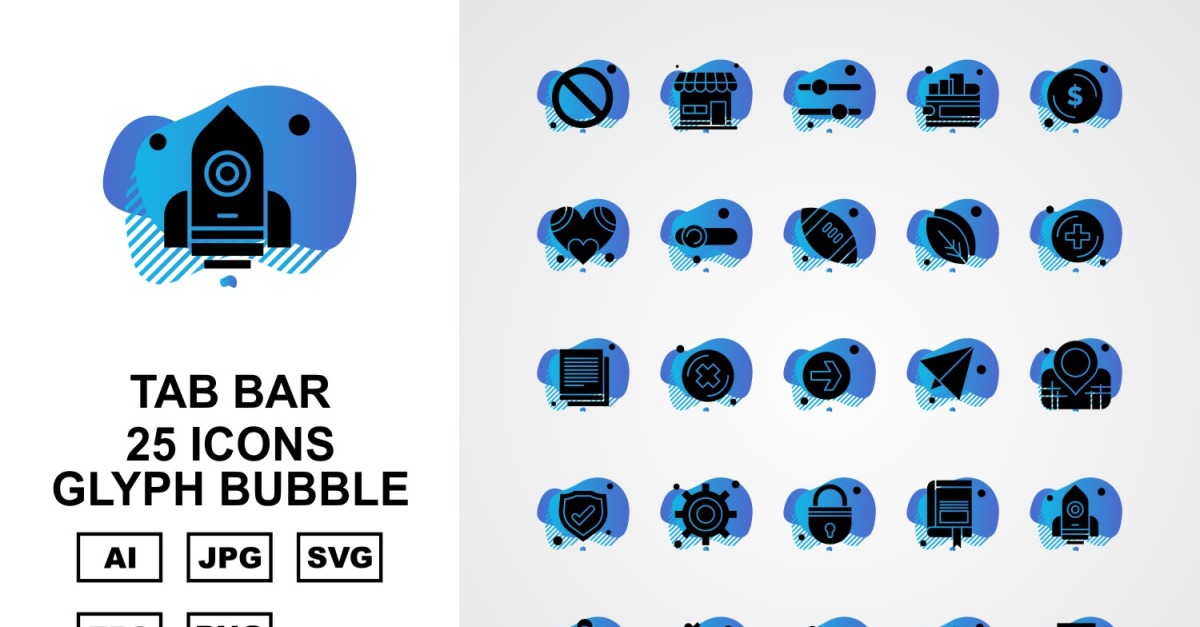 25 Premium Tab Bar Glyph Bubble Icon Set - TemplateMonster